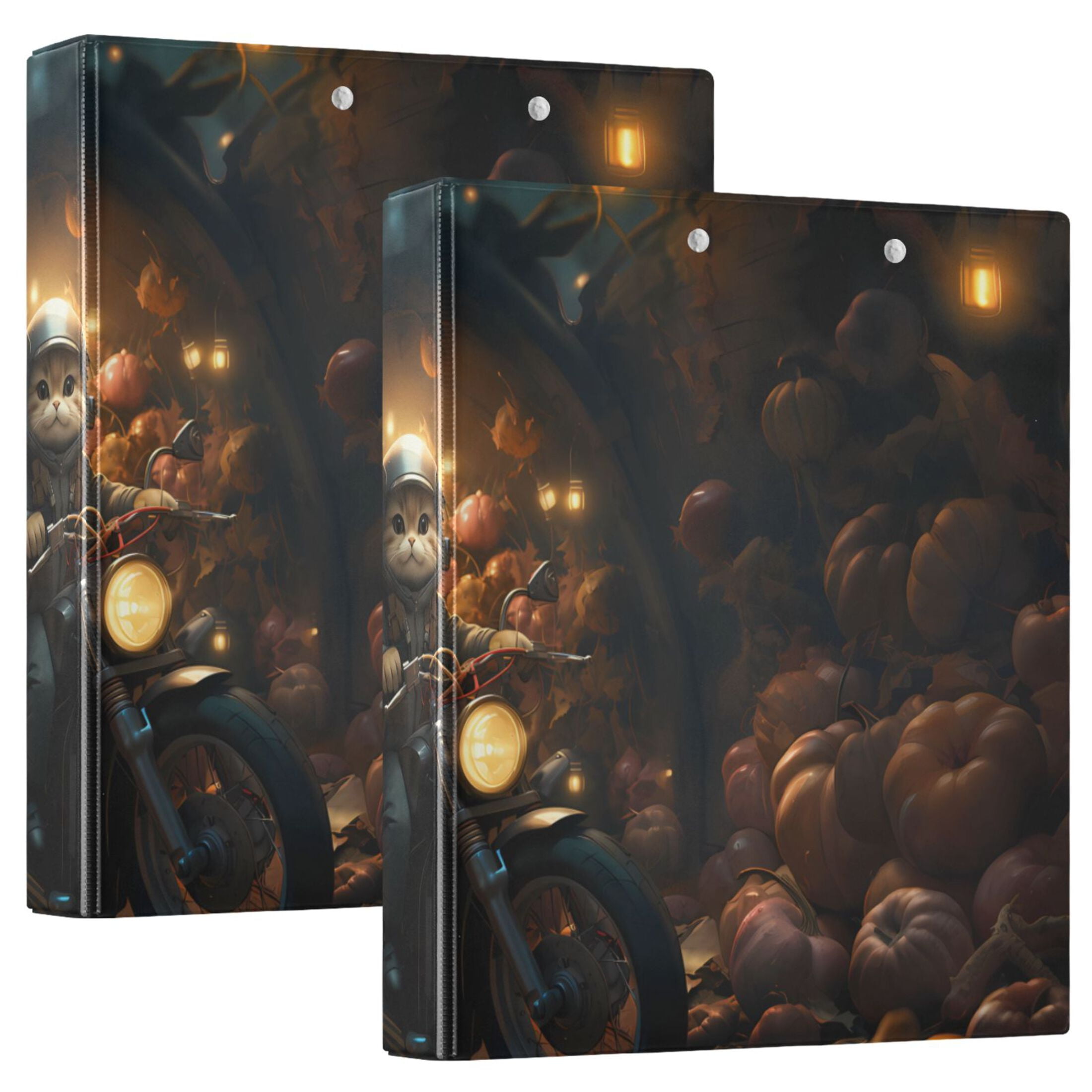 Cat Motorcycle Pumpkins 3 Ring Binders 1.5 inch Hardcover File Folders ...