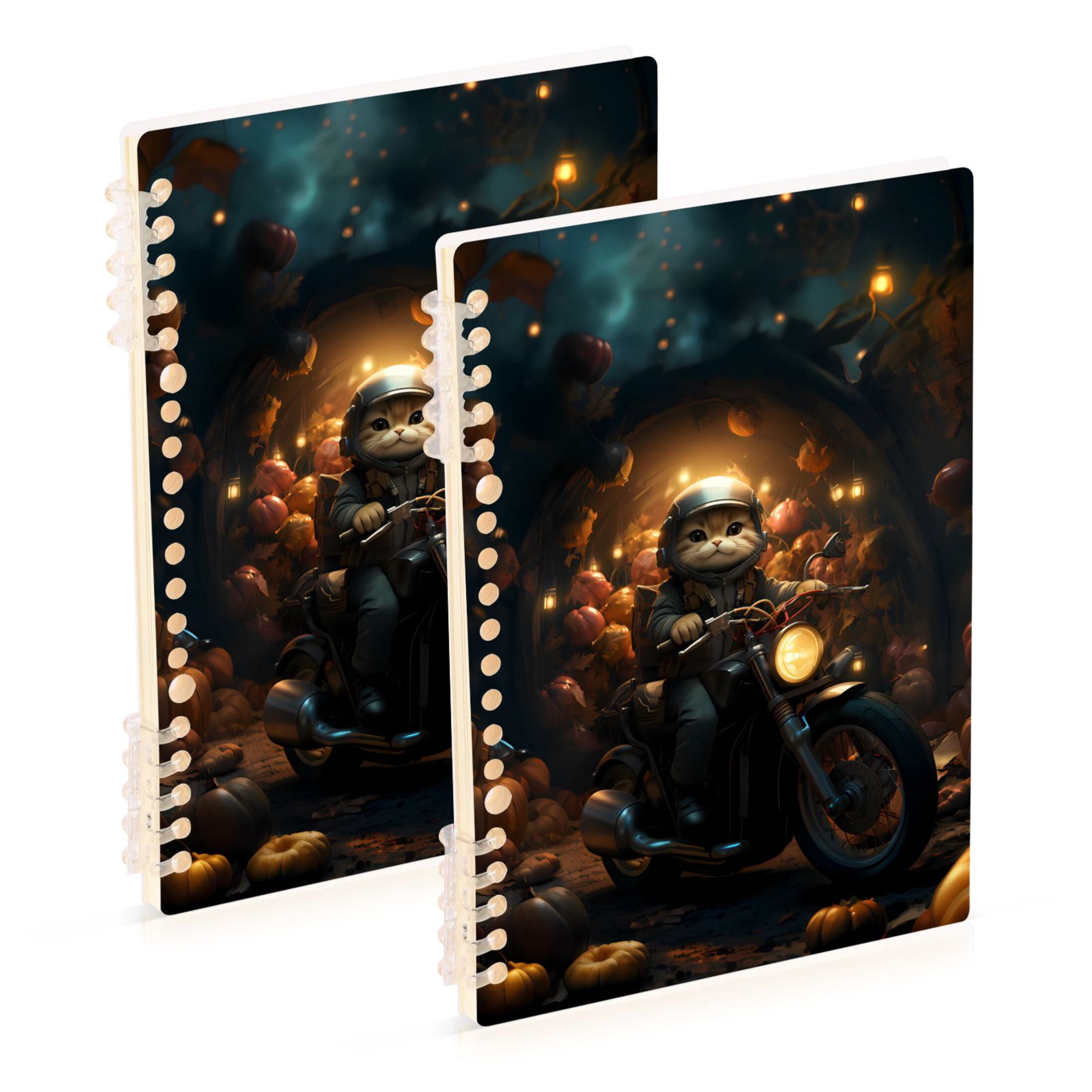 Cat Motorcycle Pumpkins Ring Binder Notebook Journey Note Diary College ...