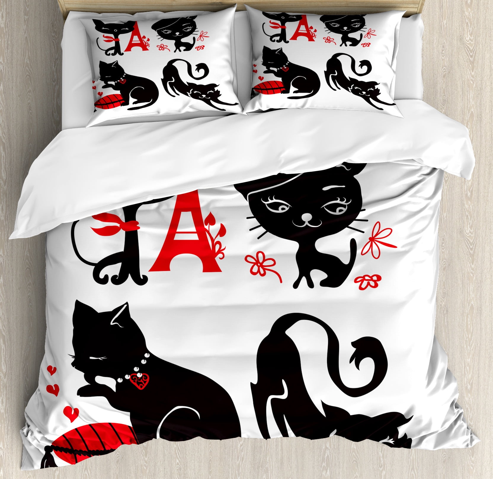 Cat and Mouse Duvet Cover Set, Pattern of 4 Fashion Loving Cats in ...