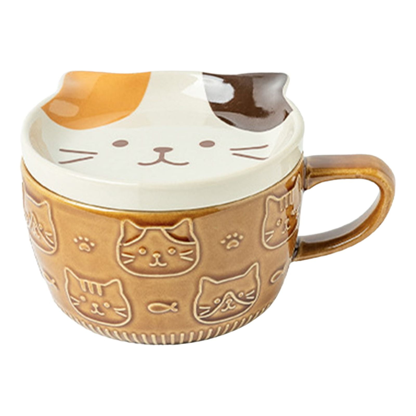 Cat Mug Cat Cup Kawaii Cup Ceramic Coffee Mug with Lid Tea Cup with Lid ...