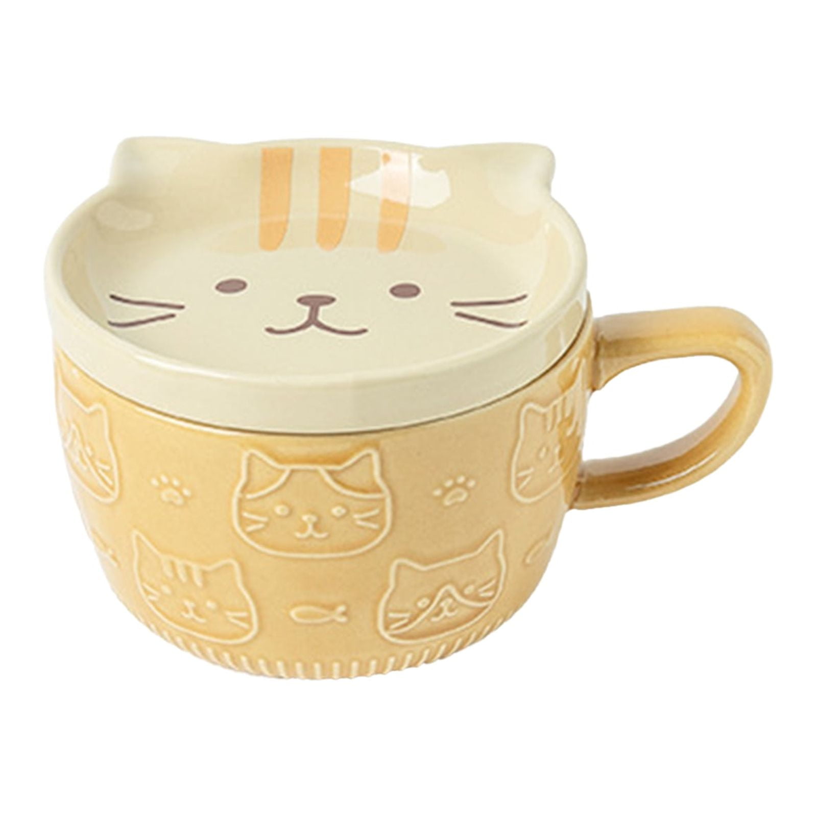 Cat Mug Cat Cup Kawaii Cup Ceramic Coffee Mug with Lid Tea Cup with Lid ...