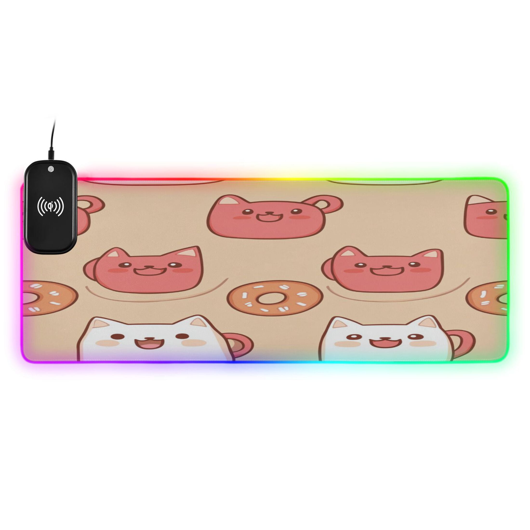 Cat Mugs and Donuts Large RGB Gaming Mouse Pad with Fast Wireless ...