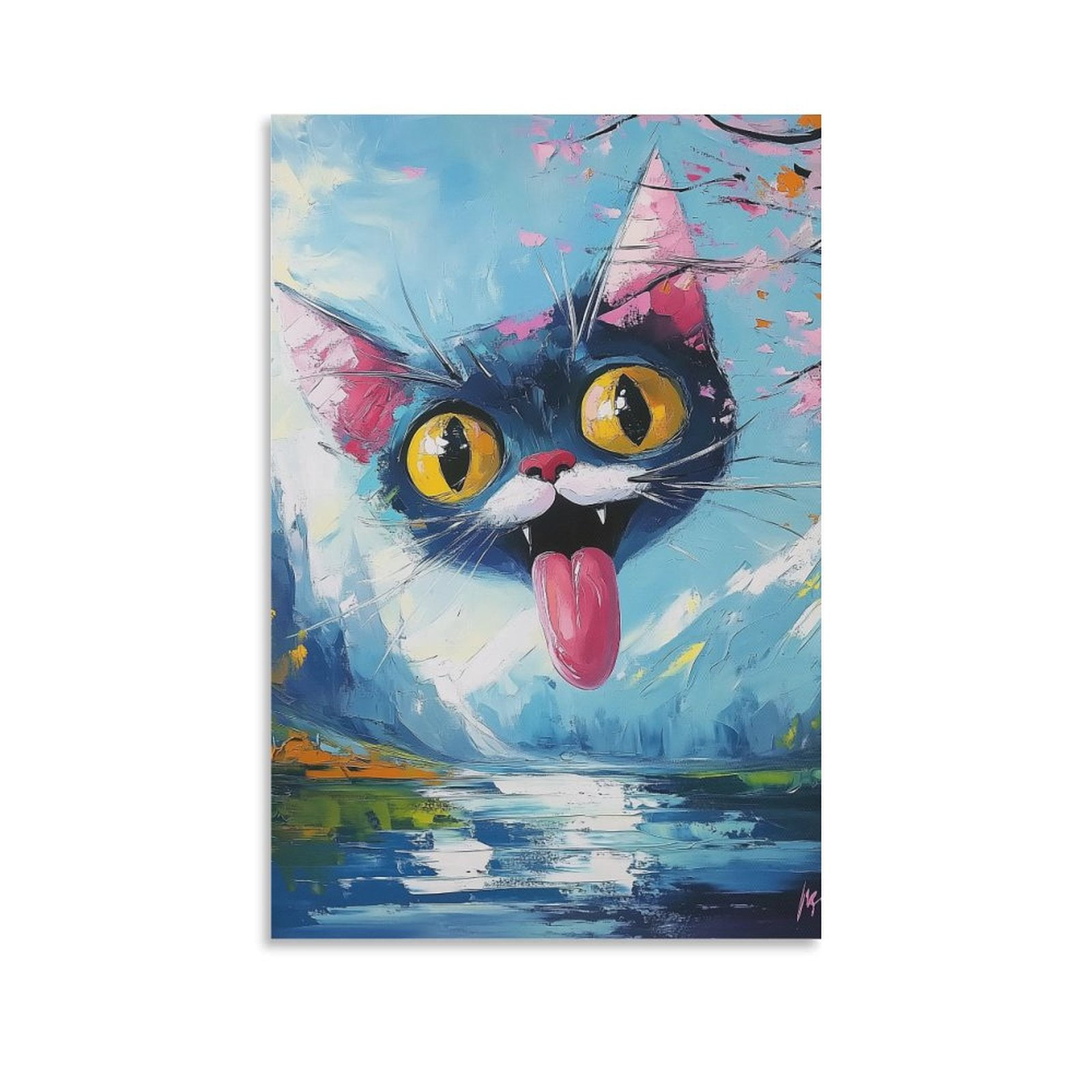 Cat Mural with Tongue Sticking Out Home Decor Poster Wall Art Hanging ...