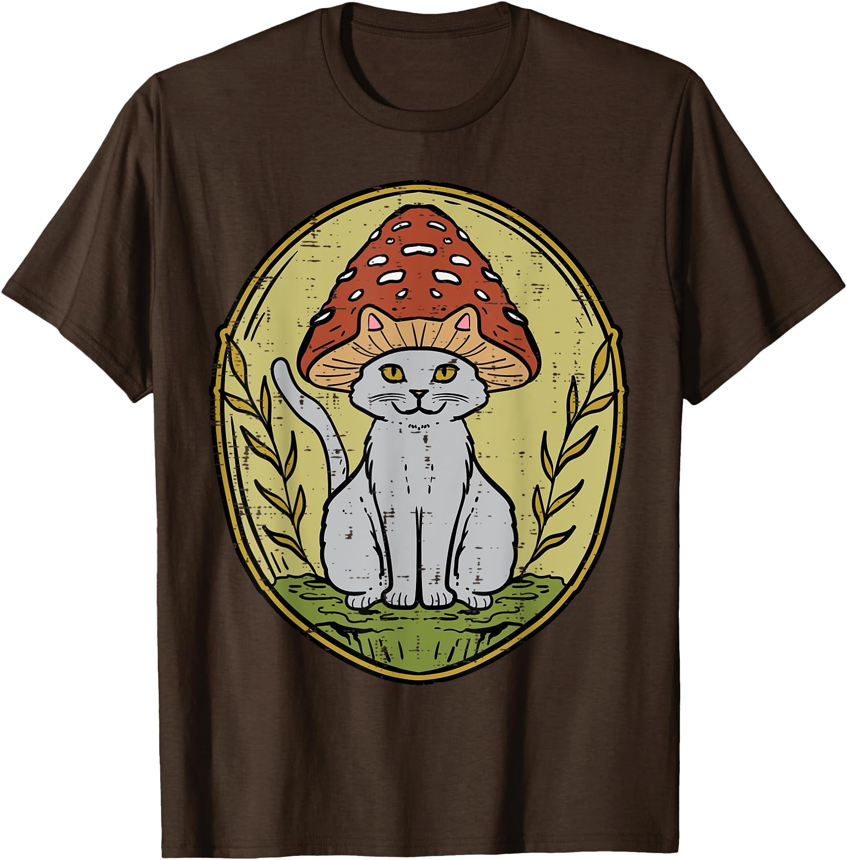 Cat Mushroom Vintage Cottagecore Aesthetic Unisex T-Shirt for Men Women Kids Toddler,Dark ...