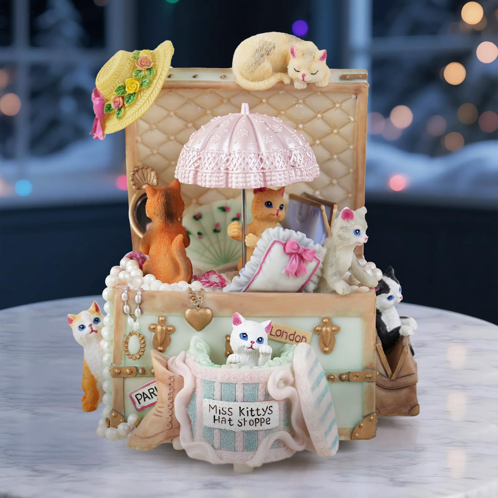 Cat Music Box Gift for Girls, Cute Wind Up Keepsake for Daughter Wife ...
