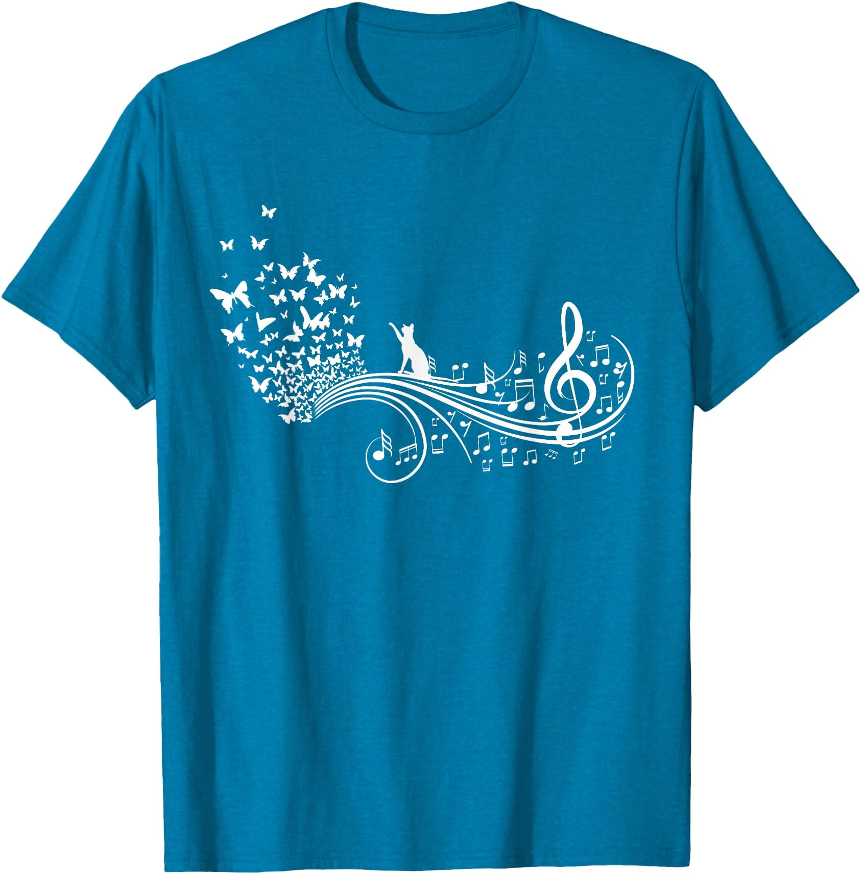 Cat Music Notes and Butterflies Symphony Softstyle Unisex T-Shirt ...