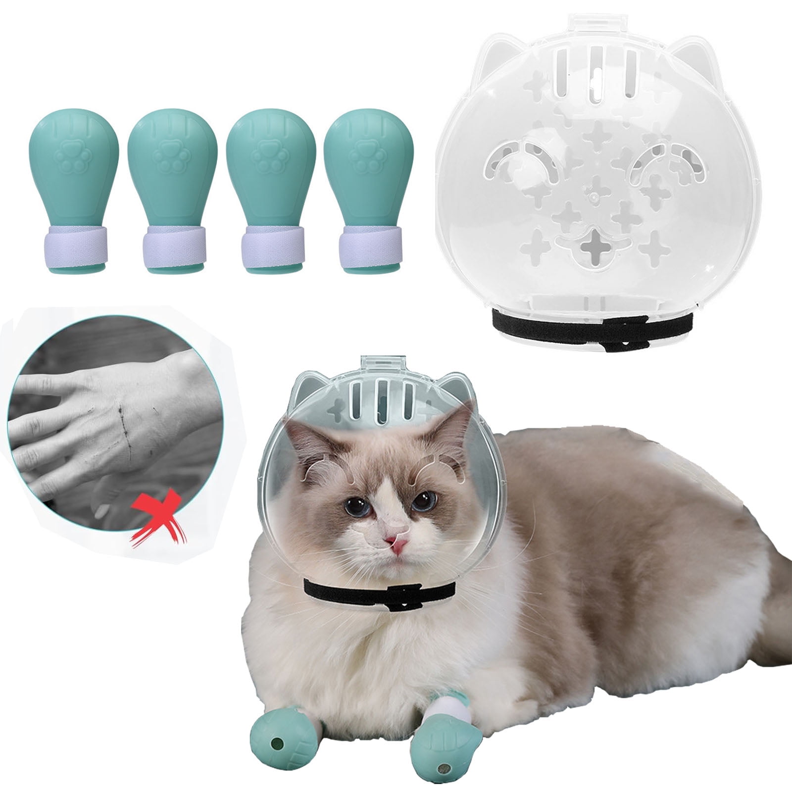 Cat Muzzle and Boots, Breathable Cat Muzzle Combo for Grooming, Anti ...