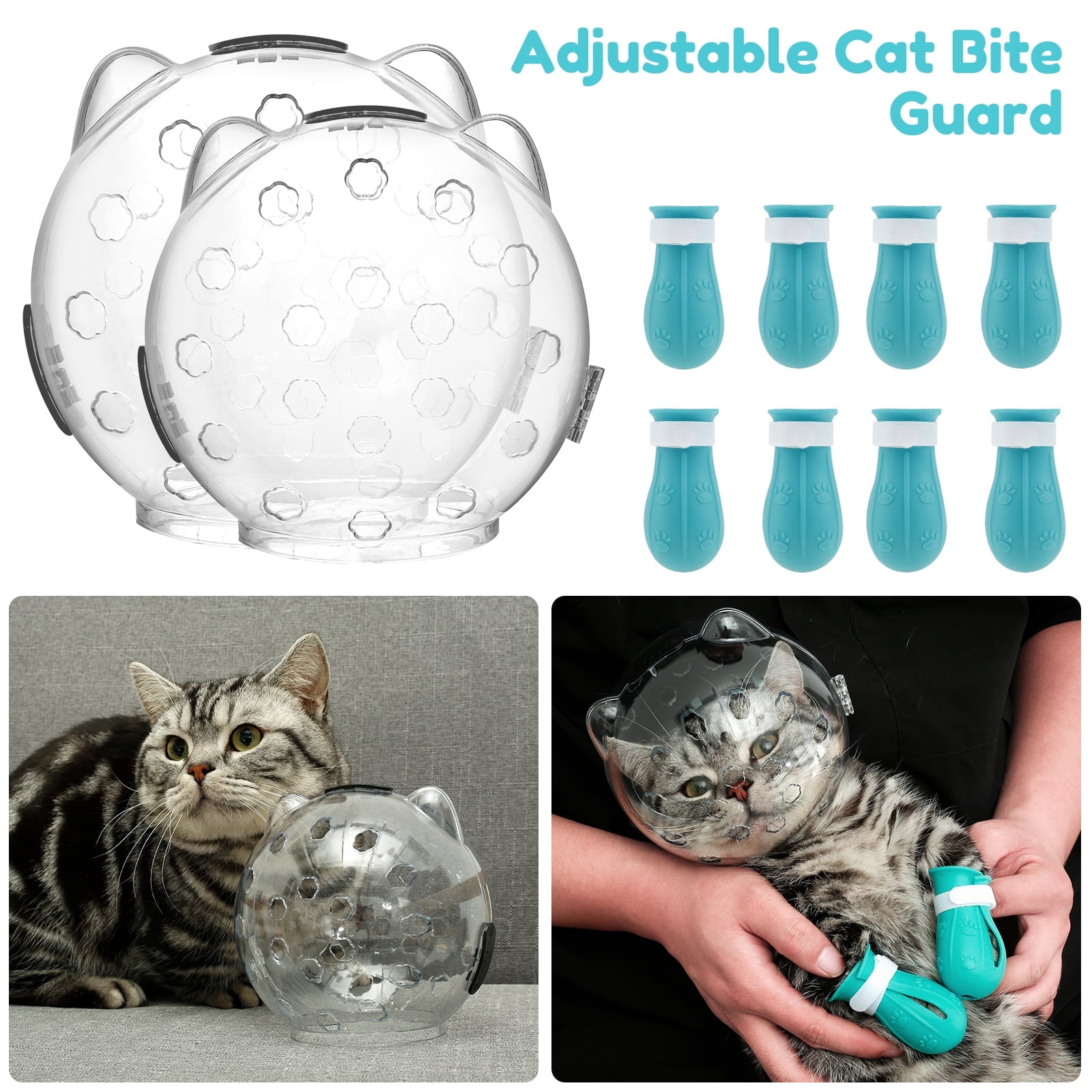 Hvxrjkn Transparent Breathable Cat Muzzle Helmet, Anti-Bite Hood with 4 ...