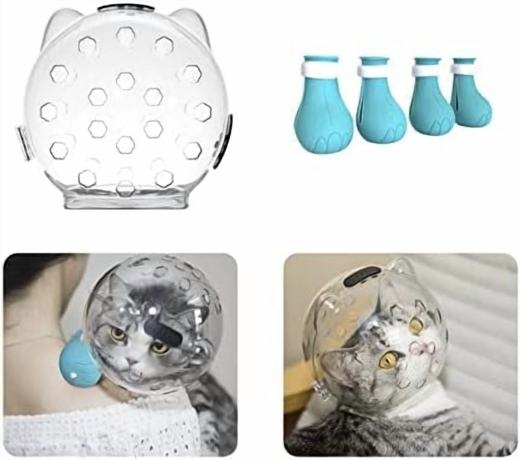 Cat Muzzle for Grooming with Silicone Claw Cover, Adjustable Cat Hood ...
