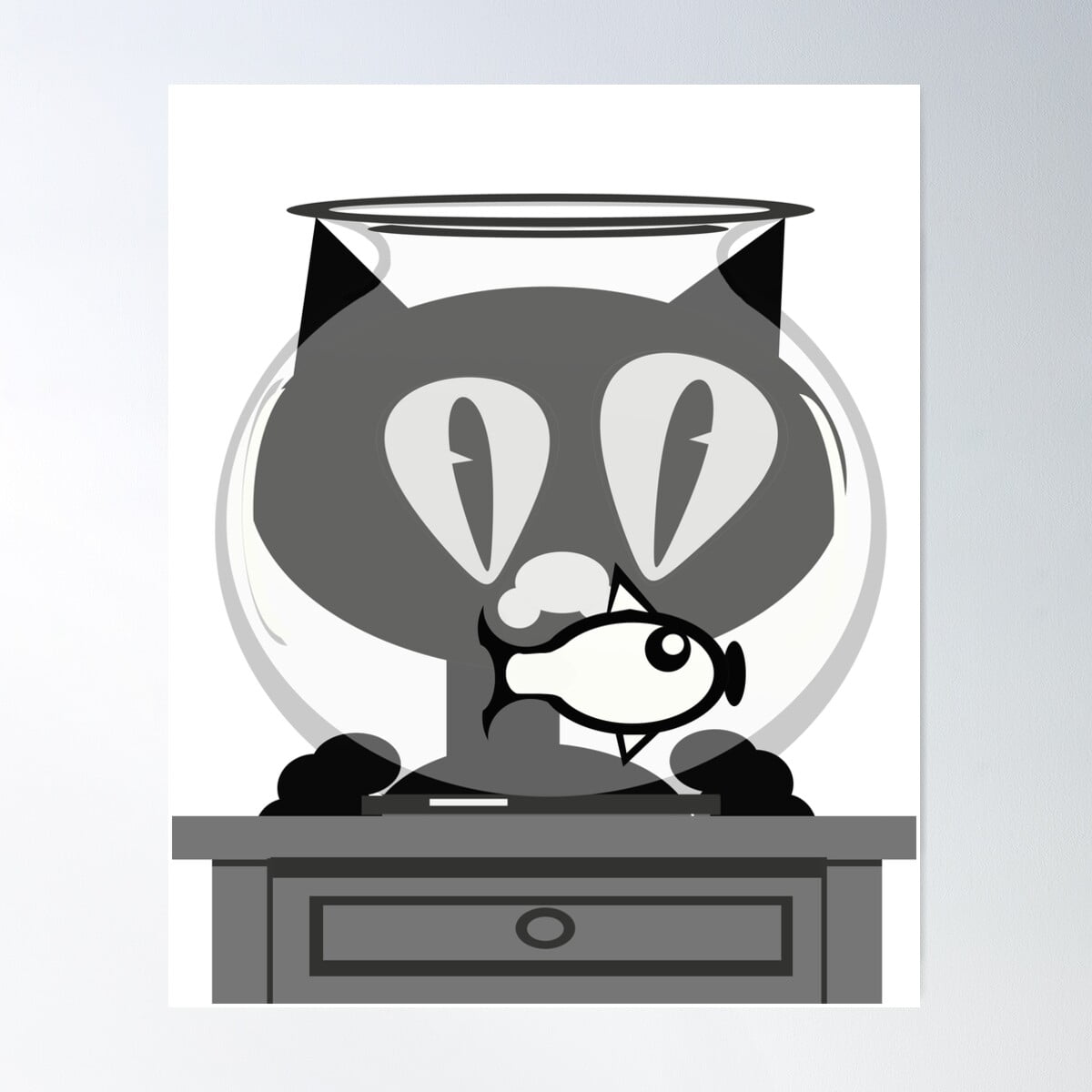 Cat N The Fish Bowl Poster Wall Art, Modern Wall Decor For Living Room ...