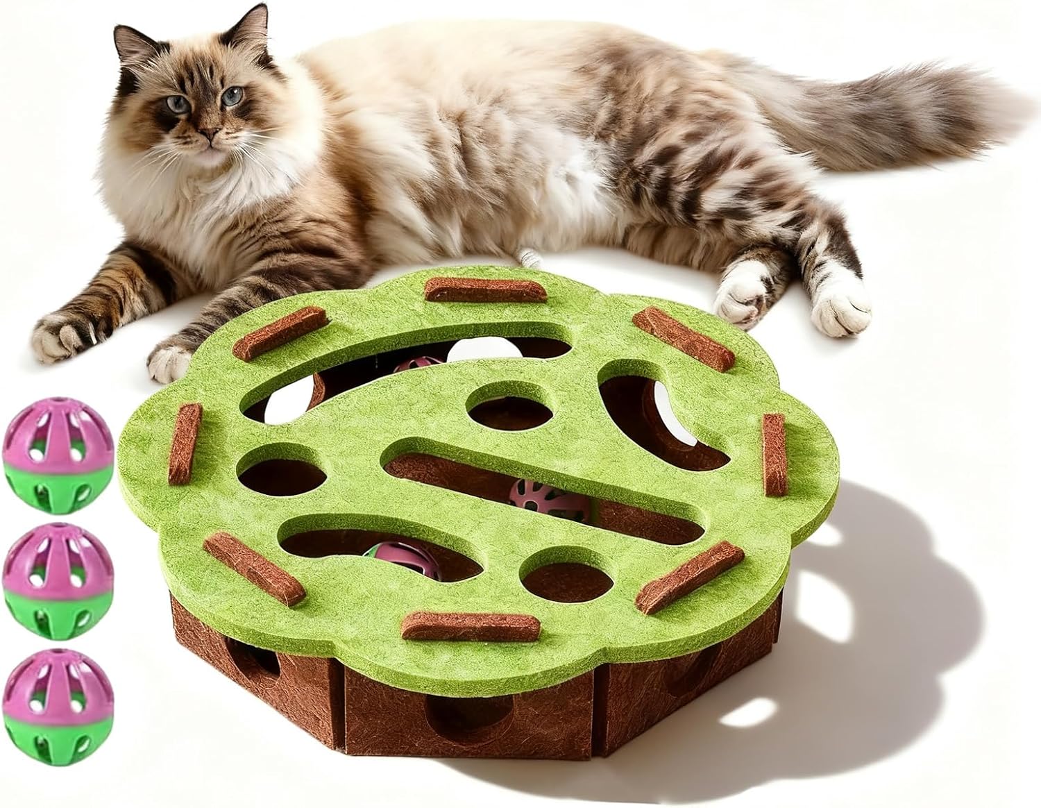 Cat Nail File Enrichment Box, with 3 Bell Balls, Felt Maze Toys for ...