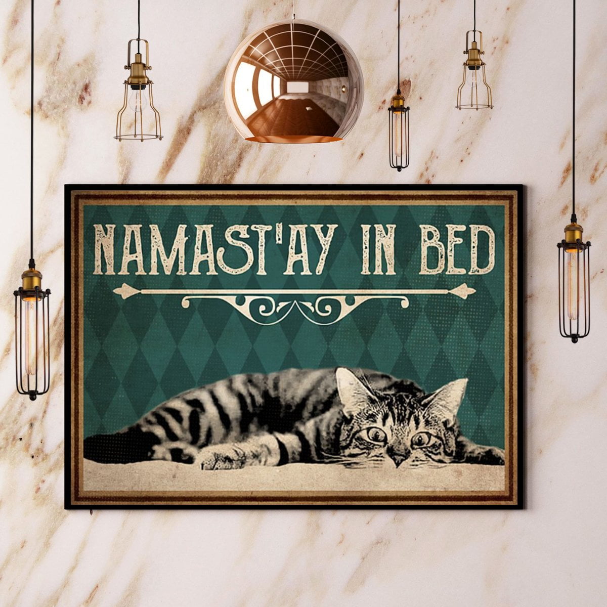 Cat Namast'Ay In Bed Retro Green Paper Poster No Frame Matte Wall Art ...