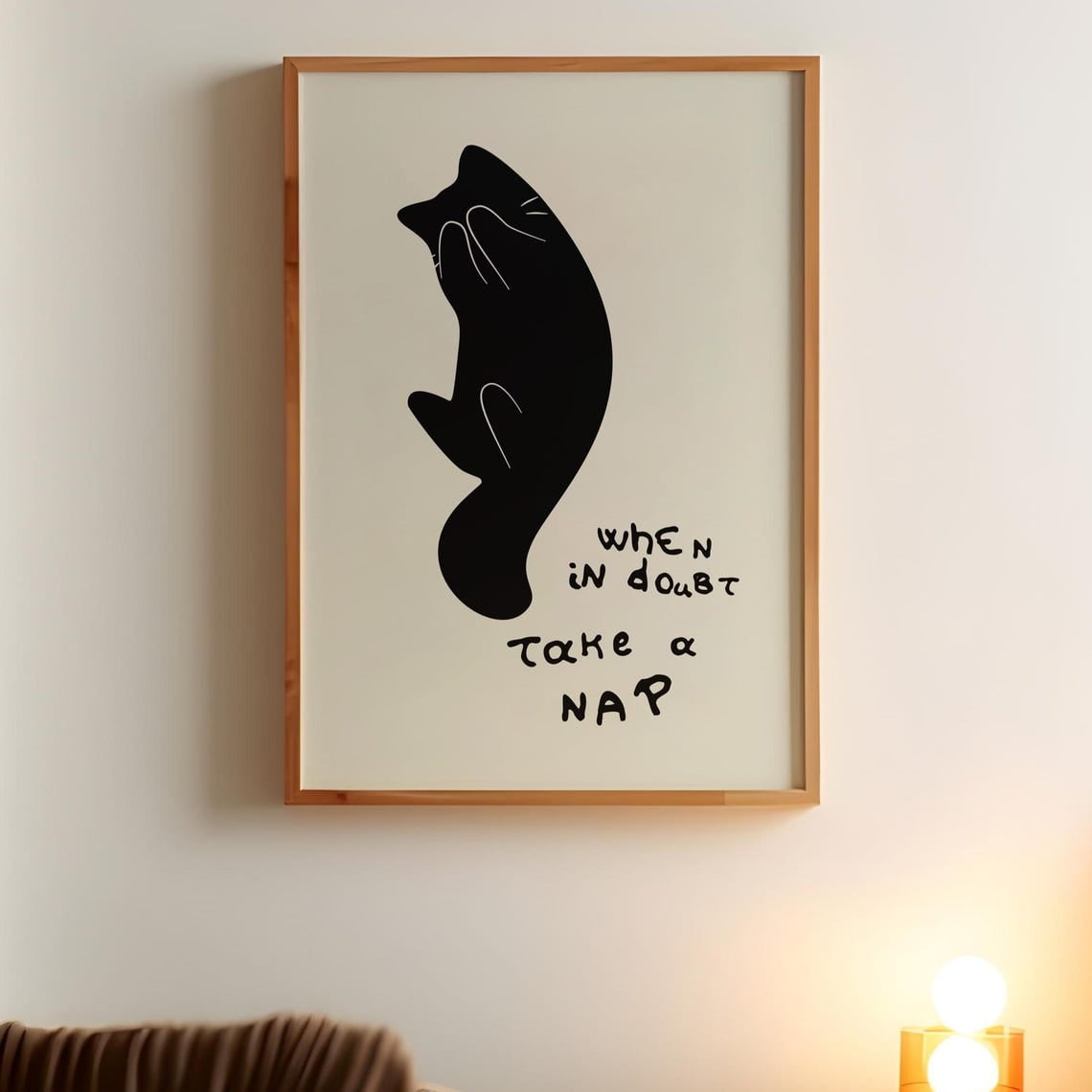 Cat Nap Print Homebody Wall Art Funky Animal Poster Cat Lovers Decor Sleeping Poster Funny Black ...