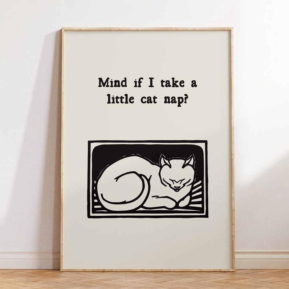 Cat Nap Print Vintage Animal Art Trendy Apartment Decor Vintage Cat ...