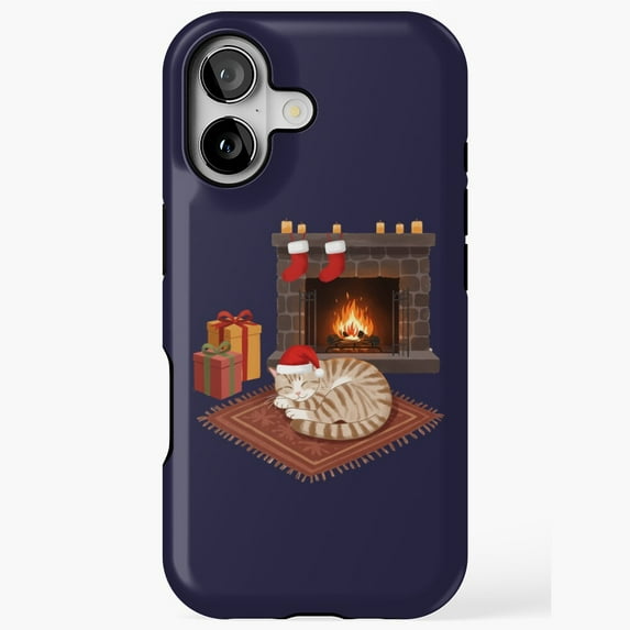 Cat Nap by Fireplace Cozy Warm Holiday Scene iPhone Case for iPhone 17 ...
