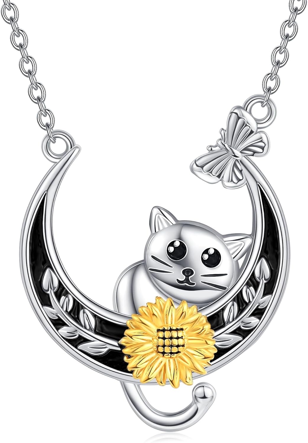 Cat Necklace 925 Sterling Silver Cat Necklace for Women Cat Moon ...