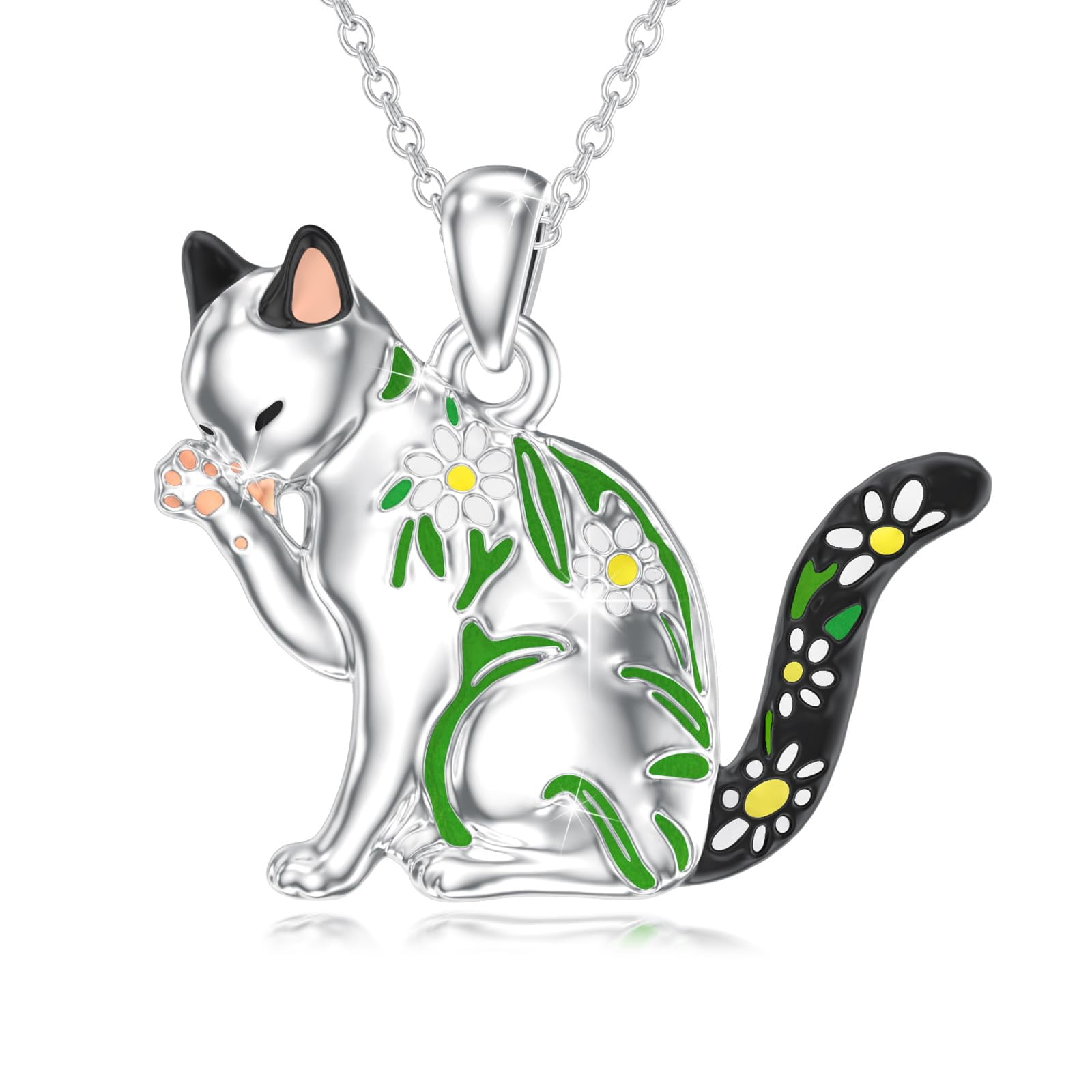 Cat Necklace 925 Sterling Silver Cat Pendant Necklace Jewelry Christmas ...