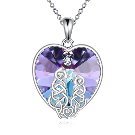 Cat Necklace for Women 925 Sterling Silver Celtic Knot Double Cat ...
