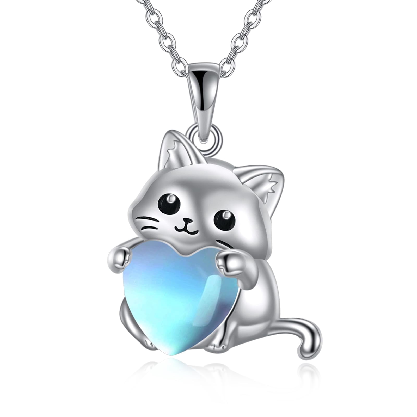 Cat Necklace for Women 925 Sterling Silver Rose Quartz/Moonstone ...