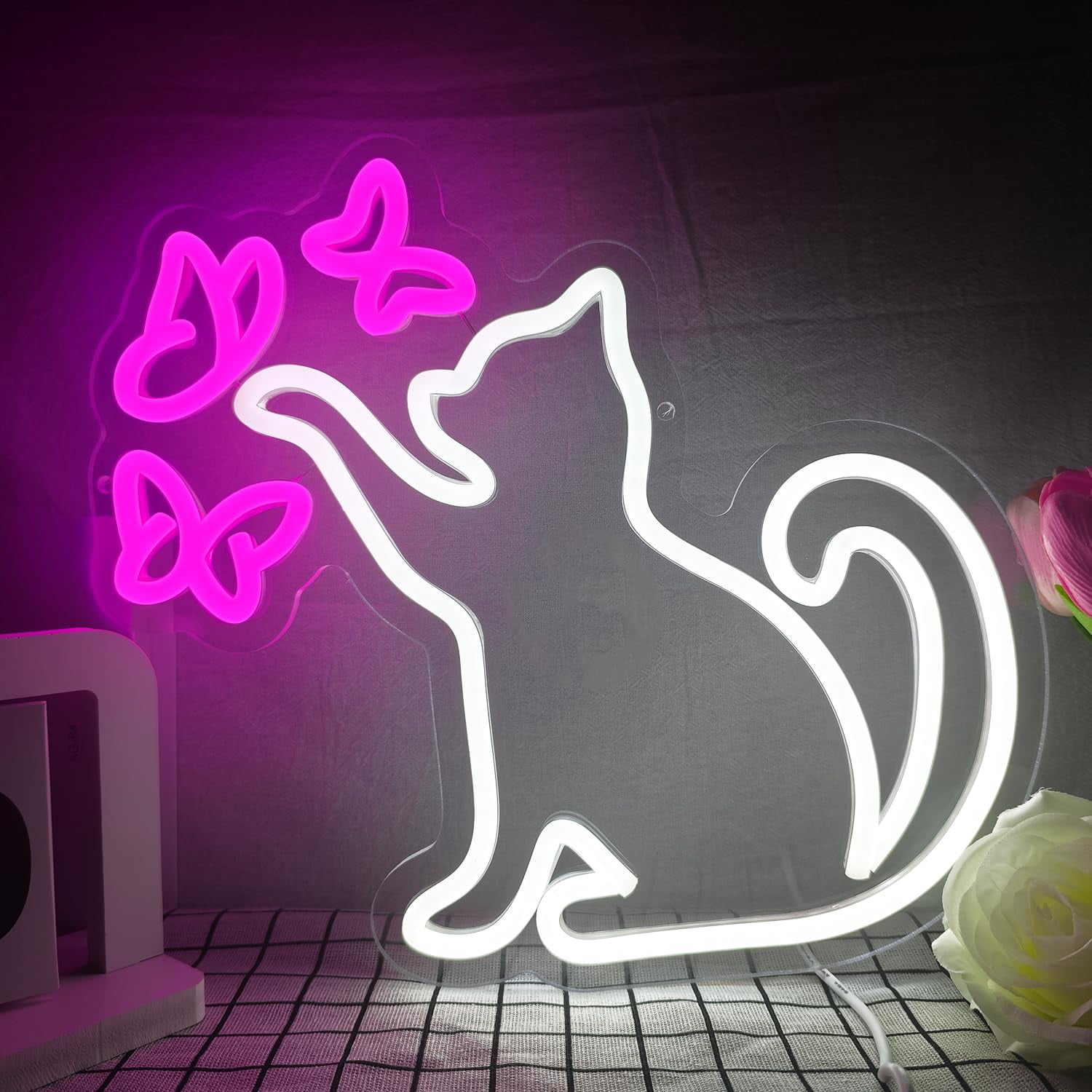 Cat Neon Sign Cat Butterfly Neon Sign Dimmable Neon Sign Cat for ...