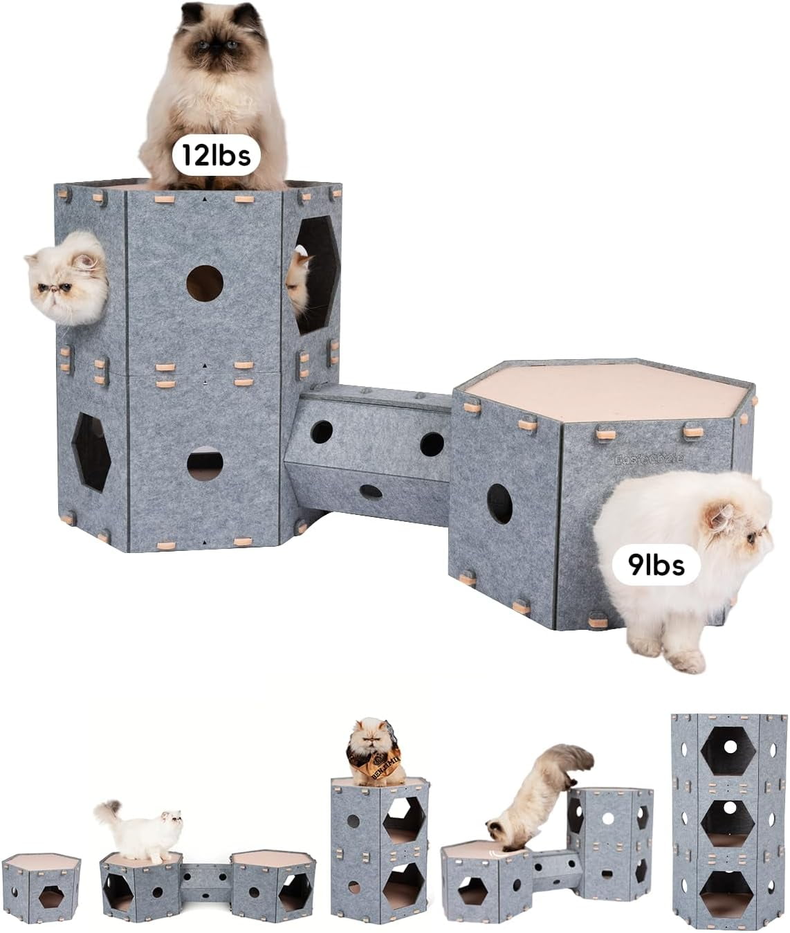 Cat Nest for Indoor Cats & Small Dogs, Expandable Modular Felt Tunnel ...