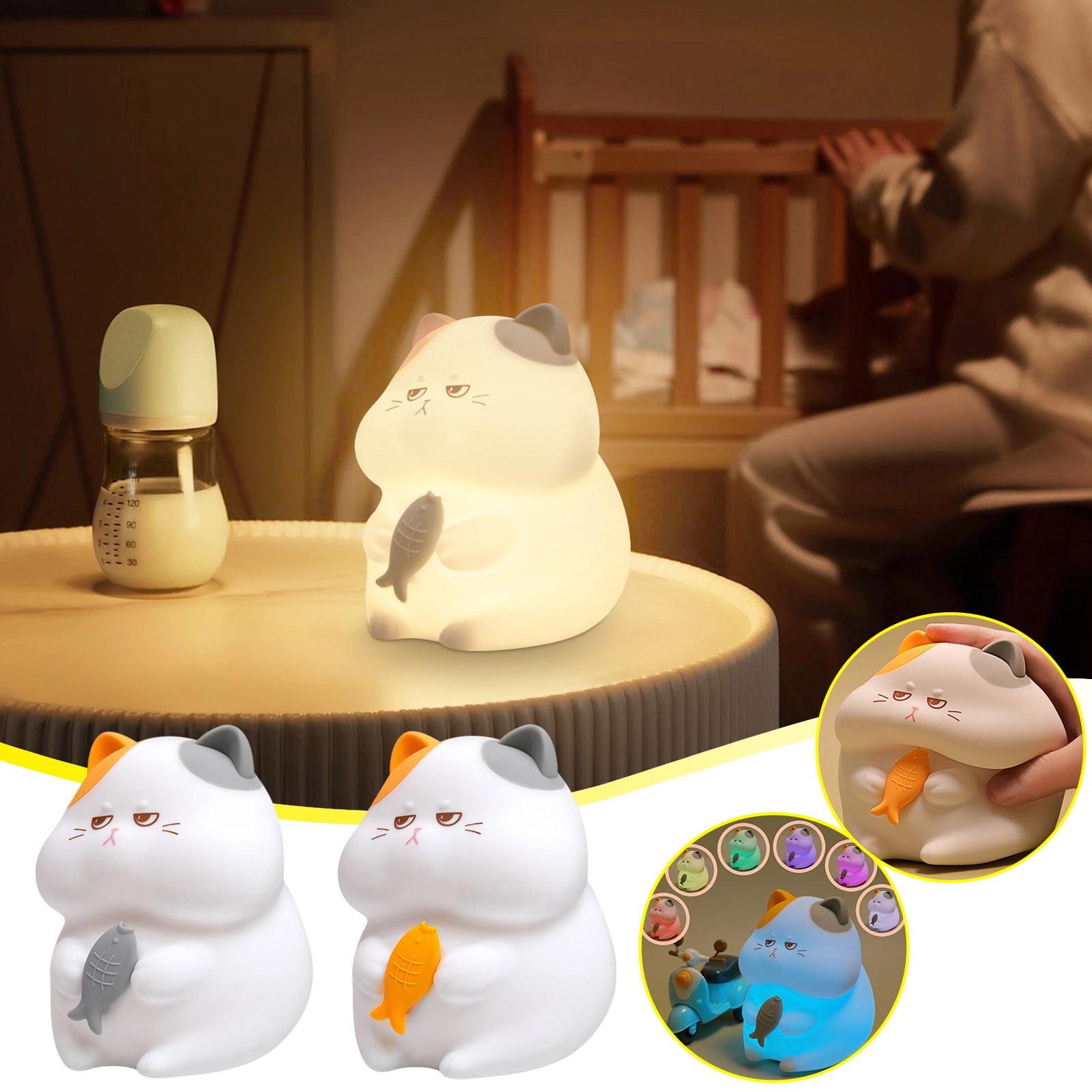 Cat Night Light for Kids, Cat Lamp, Lucky Cat Decor, Silicone LED ...