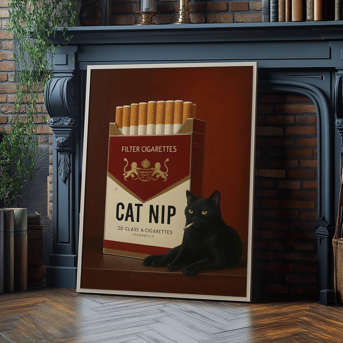 Cat Nip Cigarette Print, Funny Smoking Cat Wall Art, Retro Tuxedo Cat ...