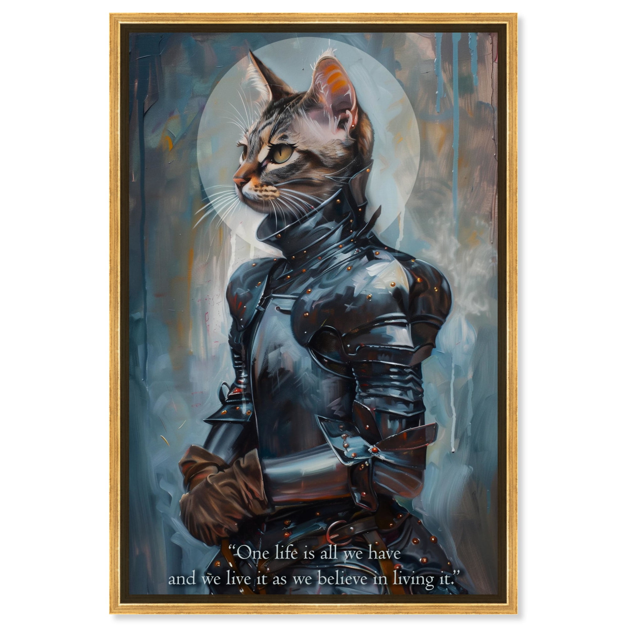 Cat Of Arc Canvas Quirky Cat Art Prints By Notoriart, Gold Frame, 36" x ...