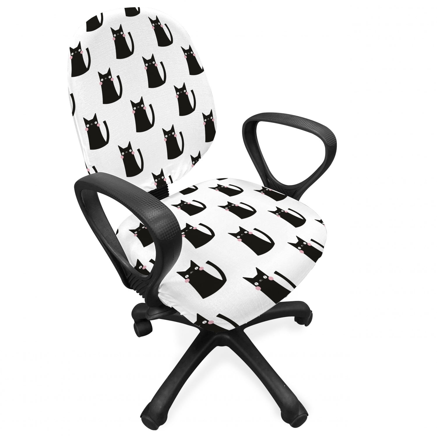 Cat Office Chair Slipcover, Abstract Cat with Pinkish Cheeks Modern ...