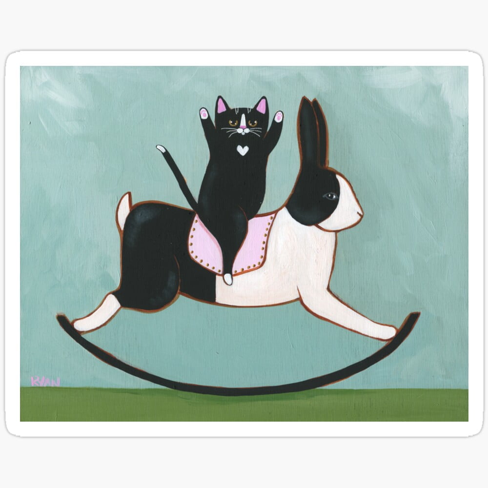 Cat On A Rocking Rabbit Sticker Phone Decal Water Bottle Stickers Car ...