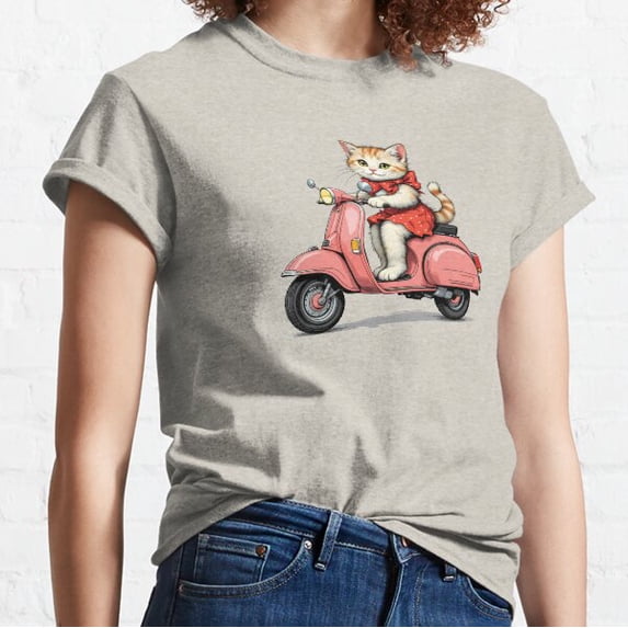 Cat On A Scooter Cute Kitty Coquette Bow Classic T-shirt - Walmart.com