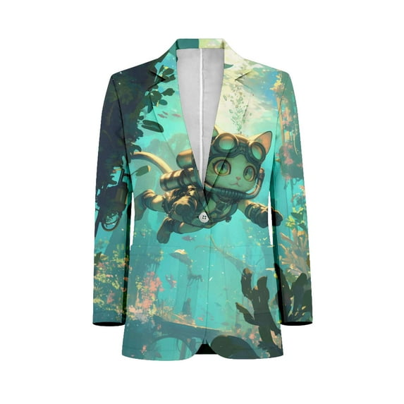 Cat On Diving Adventure Customized Men's Suits full man Shawl Collar ...