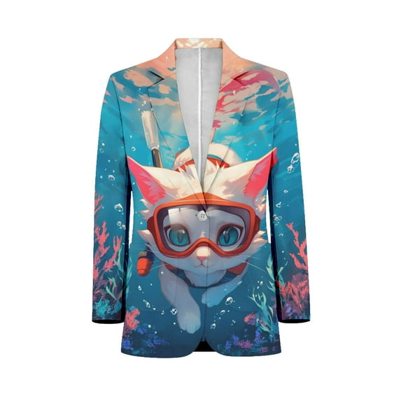 Cat On Diving Adventure Customized Men's Suits full man Shawl Collar ...