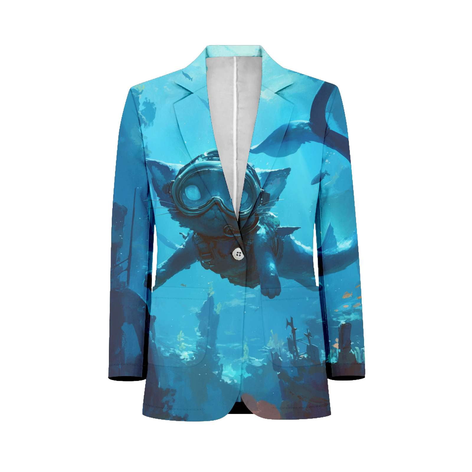 Cat On Diving Adventure Customized Men's Suits full man Shawl Collar ...