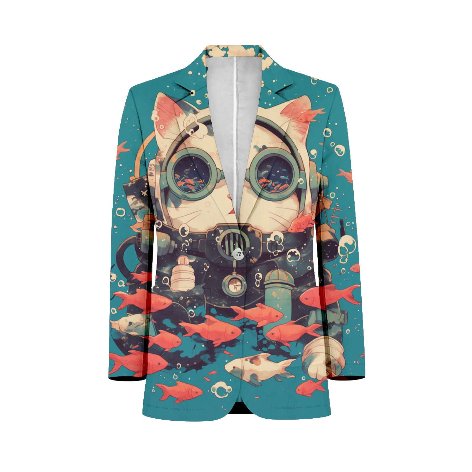 Cat On Diving Adventure Customized Men's Suits full man Shawl Collar ...