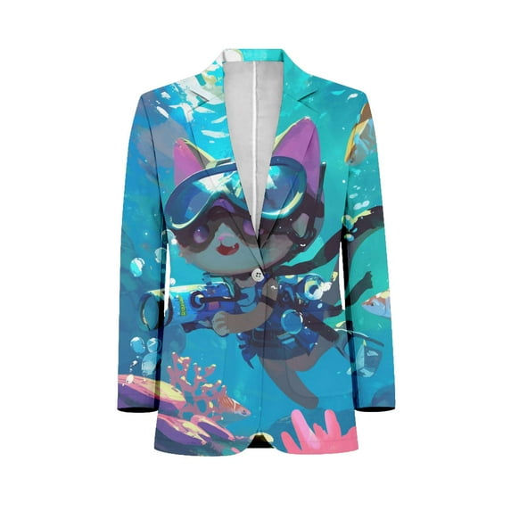 Cat On Diving Adventure Customized Men's Suits full man Shawl Collar ...