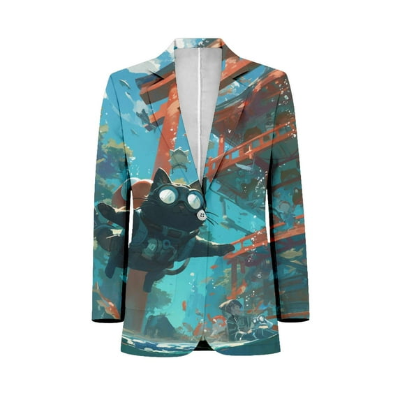 Cat On Diving Adventure Customized Men's Suits full man Shawl Collar ...