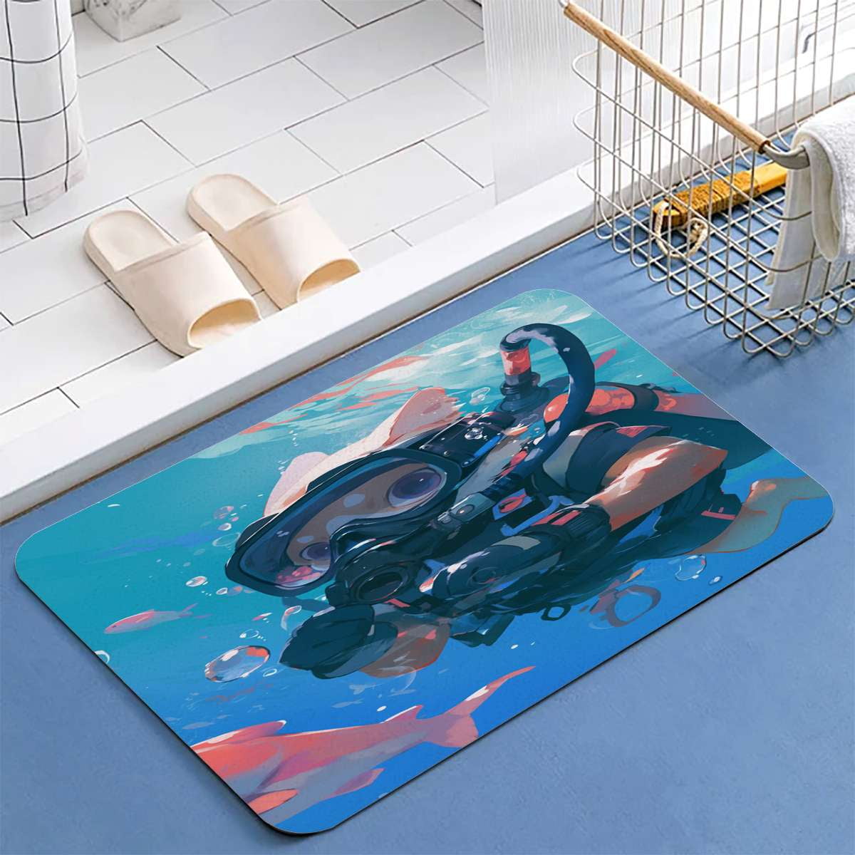 Cat On Diving Adventure Diatomite Bath Mats Bathroom Absorbent Anti ...