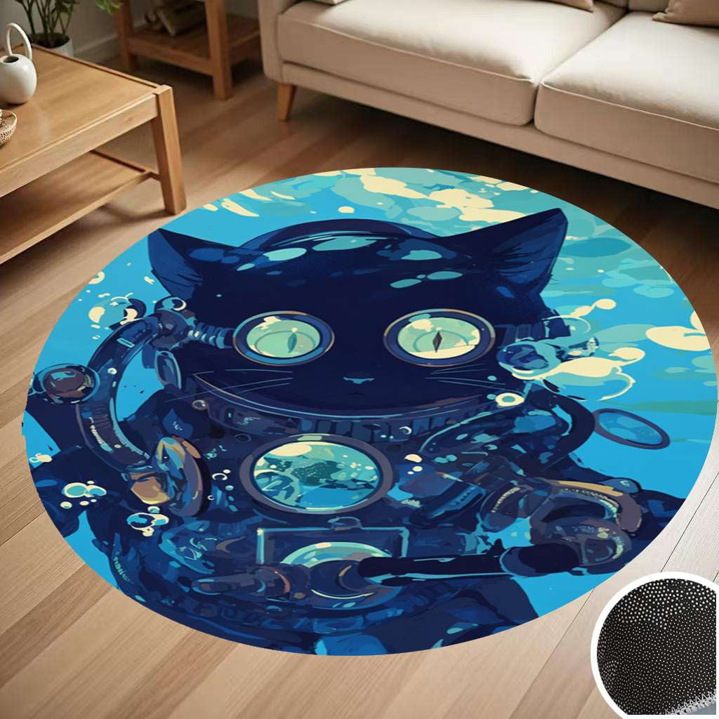 Cat On Diving Adventure Round Carpet Living Room Bedroom Home ...