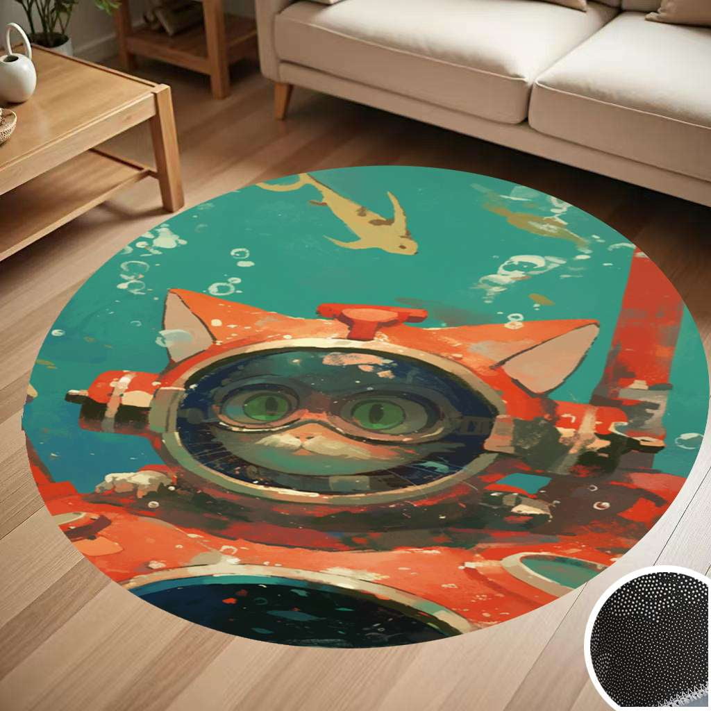 Cat On Diving Adventure Round Carpet Living Room Bedroom Home ...