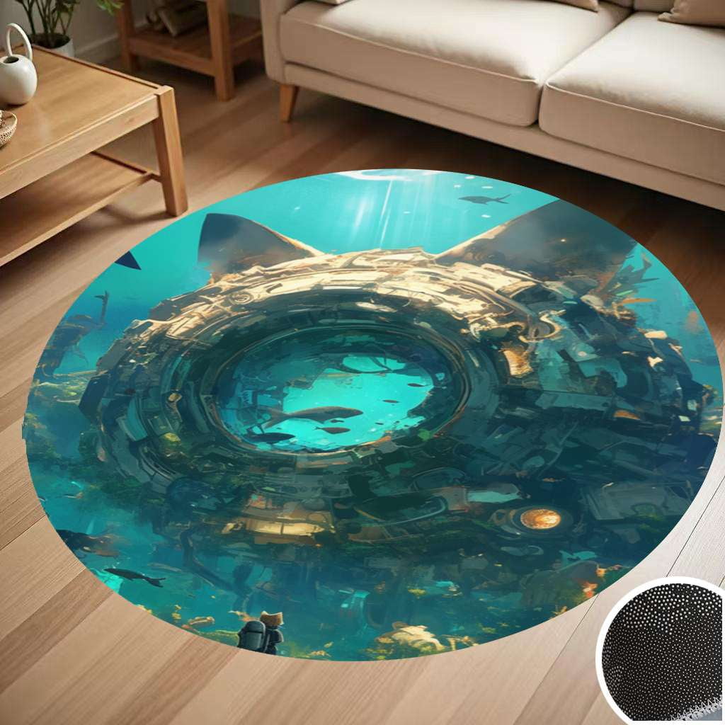 Cat On Diving Adventure Round Carpet Living Room Bedroom Home ...