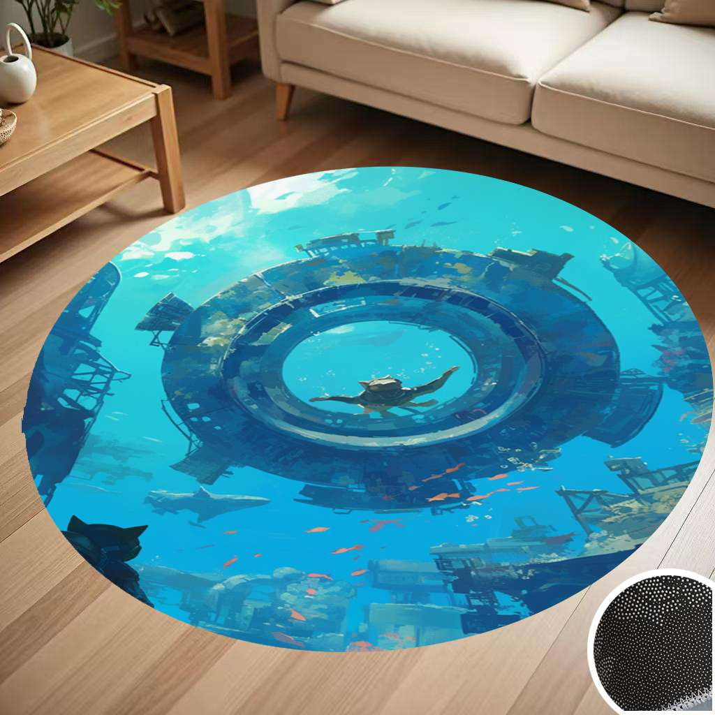 Cat On Diving Adventure Round Carpet Living Room Bedroom Home ...