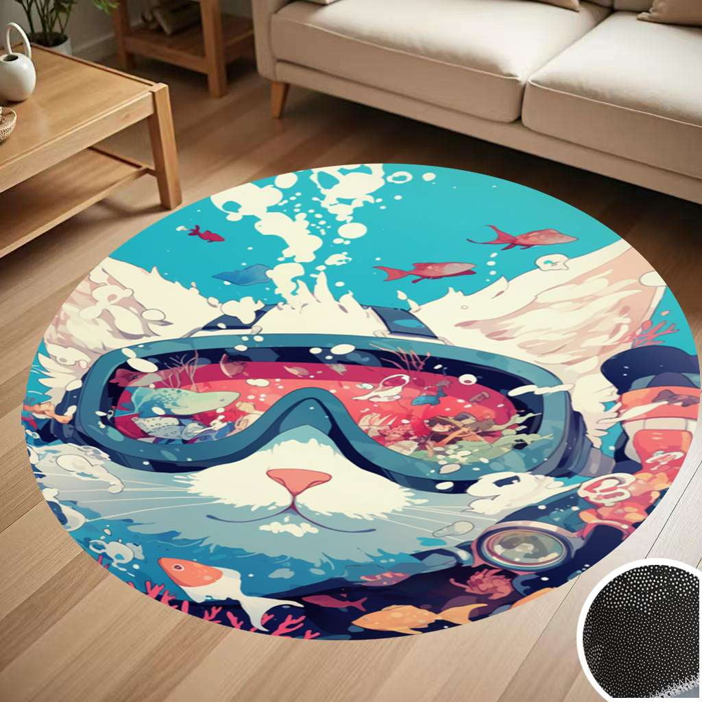 Cat On Diving Adventure Round Carpet Living Room Bedroom Home ...