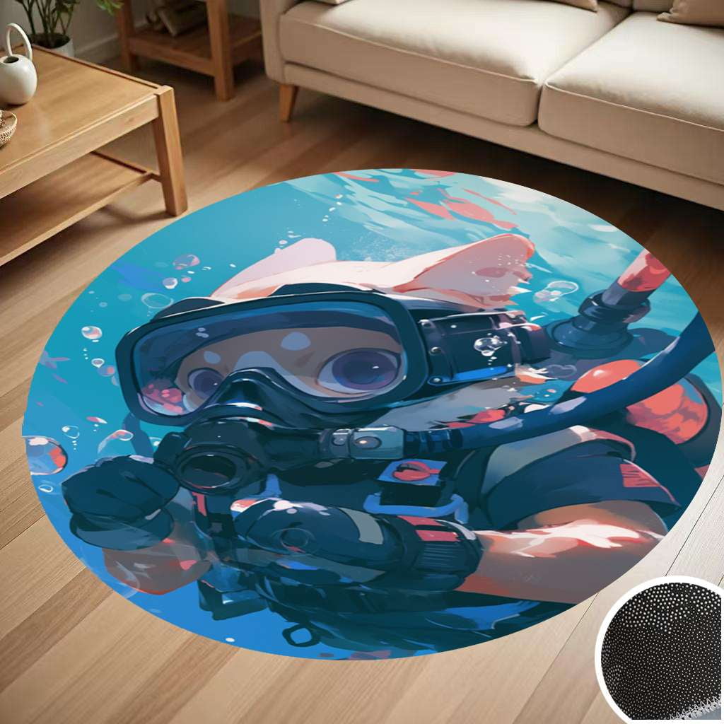 Cat On Diving Adventure Round Carpet Living Room Bedroom Home ...
