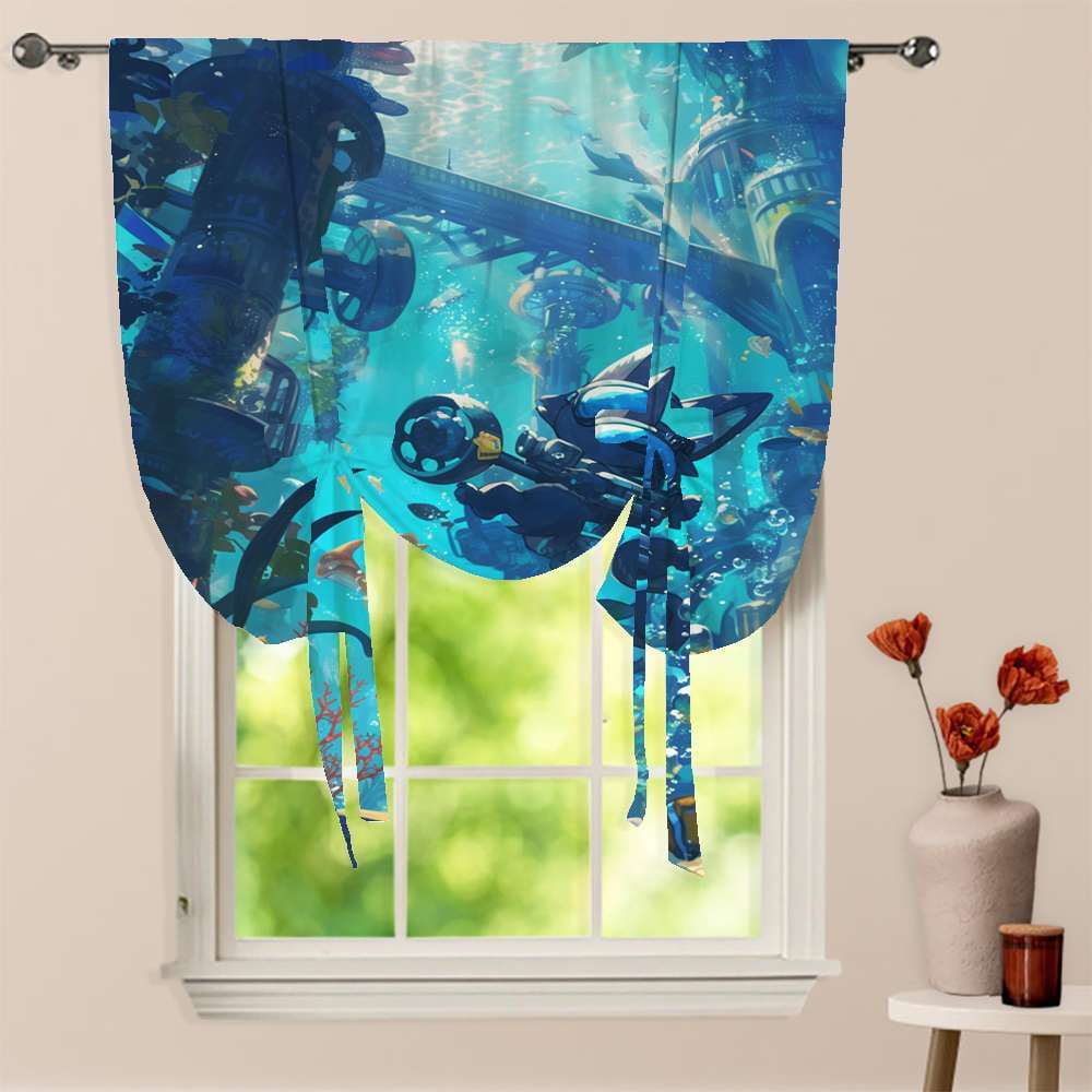 Cat On Diving Adventure Window Curtain for Living Room Roman Curtain ...