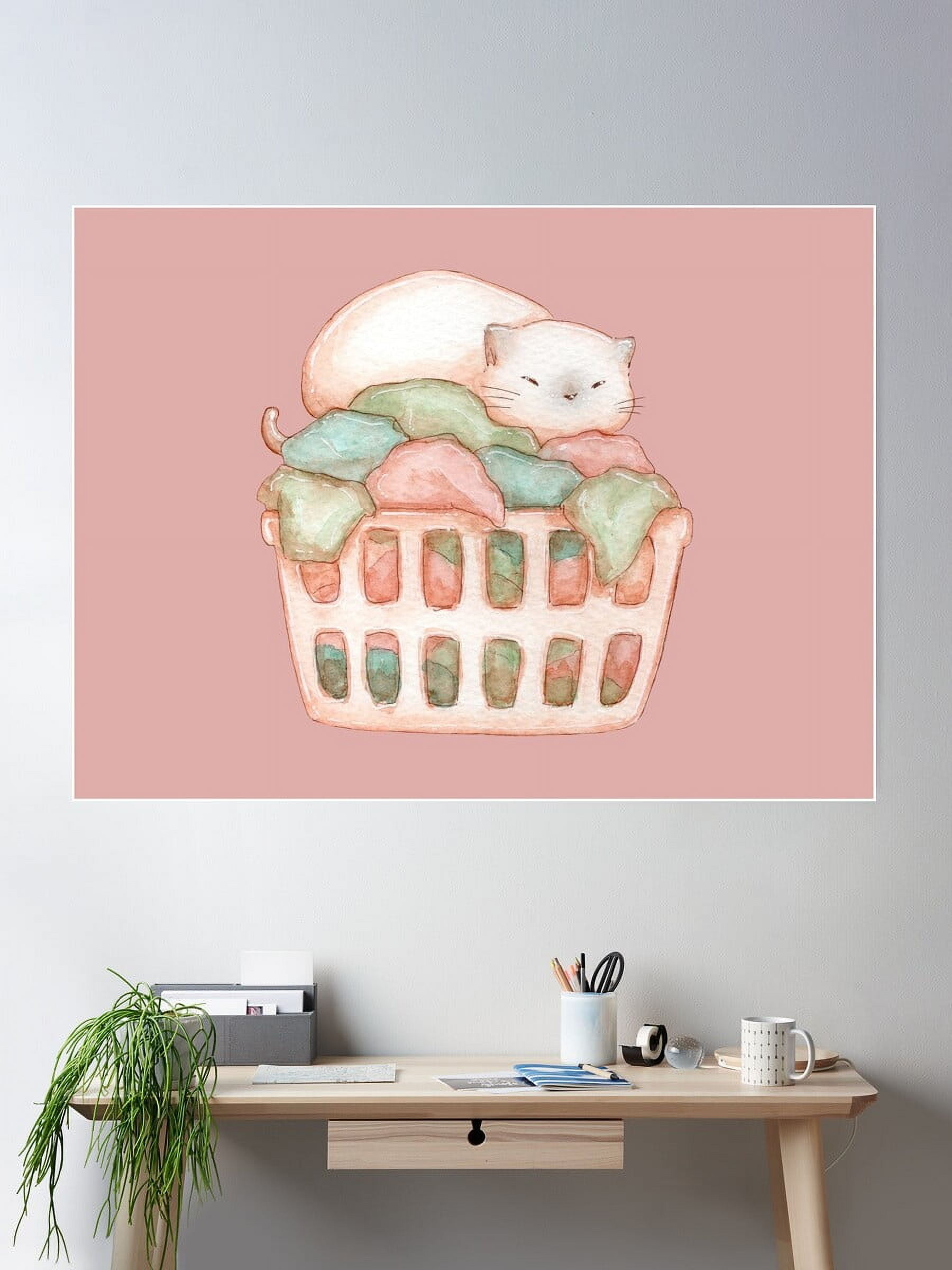 Cat On Laundry Box - Cats & Laundry Poster Wall Art, Modern Wall Decor ...