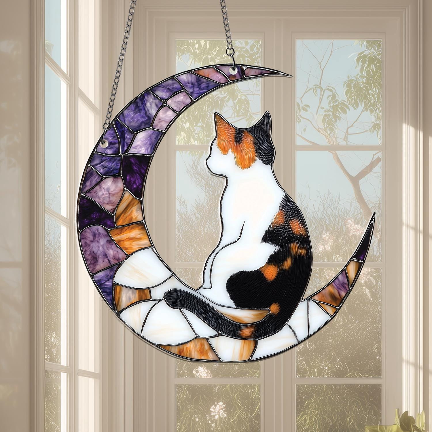 Cat On Moon Acrylic Suncatcher Window Hanging Pet Memorial Loss ...