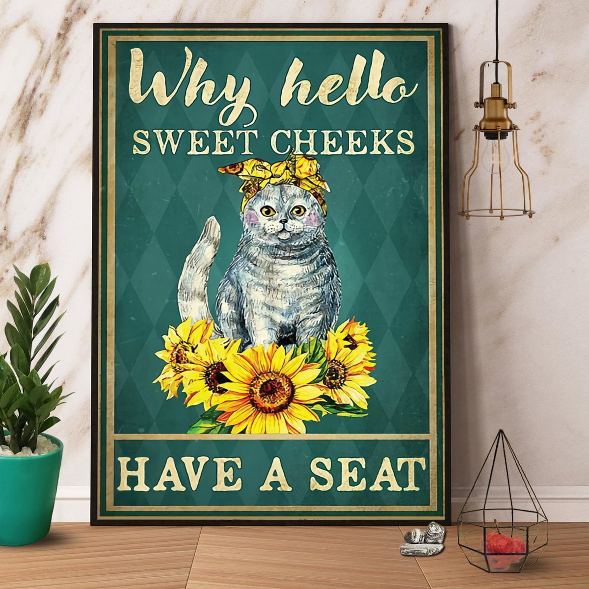 Cat On Sunflower Why Hello Sweet Cheeks Have A Seat Paper Poster No ...