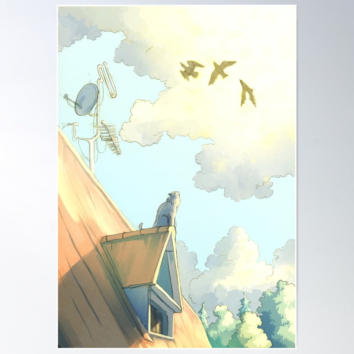 Cat On The Roof Poster Wall Art, Modern Wall Decor For Living Room ...