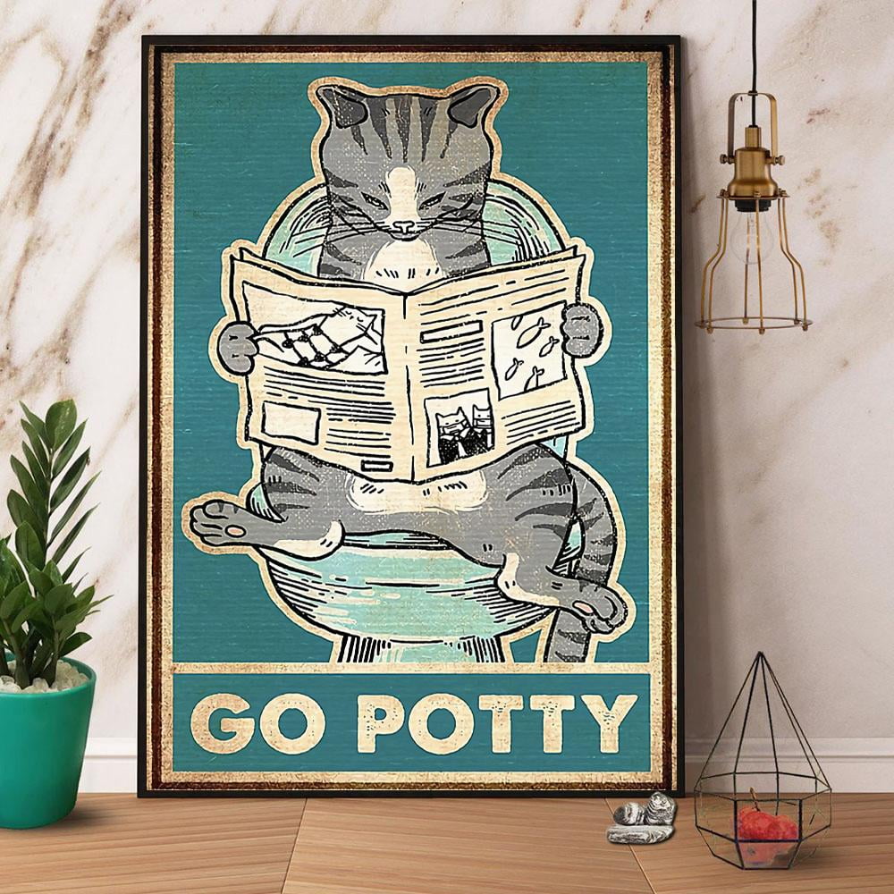 Cat On Toilet Go Potty Paper Poster No Frame Matte Wall Art Decor 16 x ...